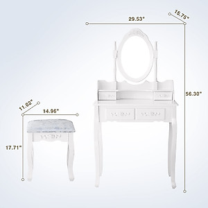 Lumelay Girls Makeup Vanity Set with Mirror & Stool (Vanity Desk with Mirror)