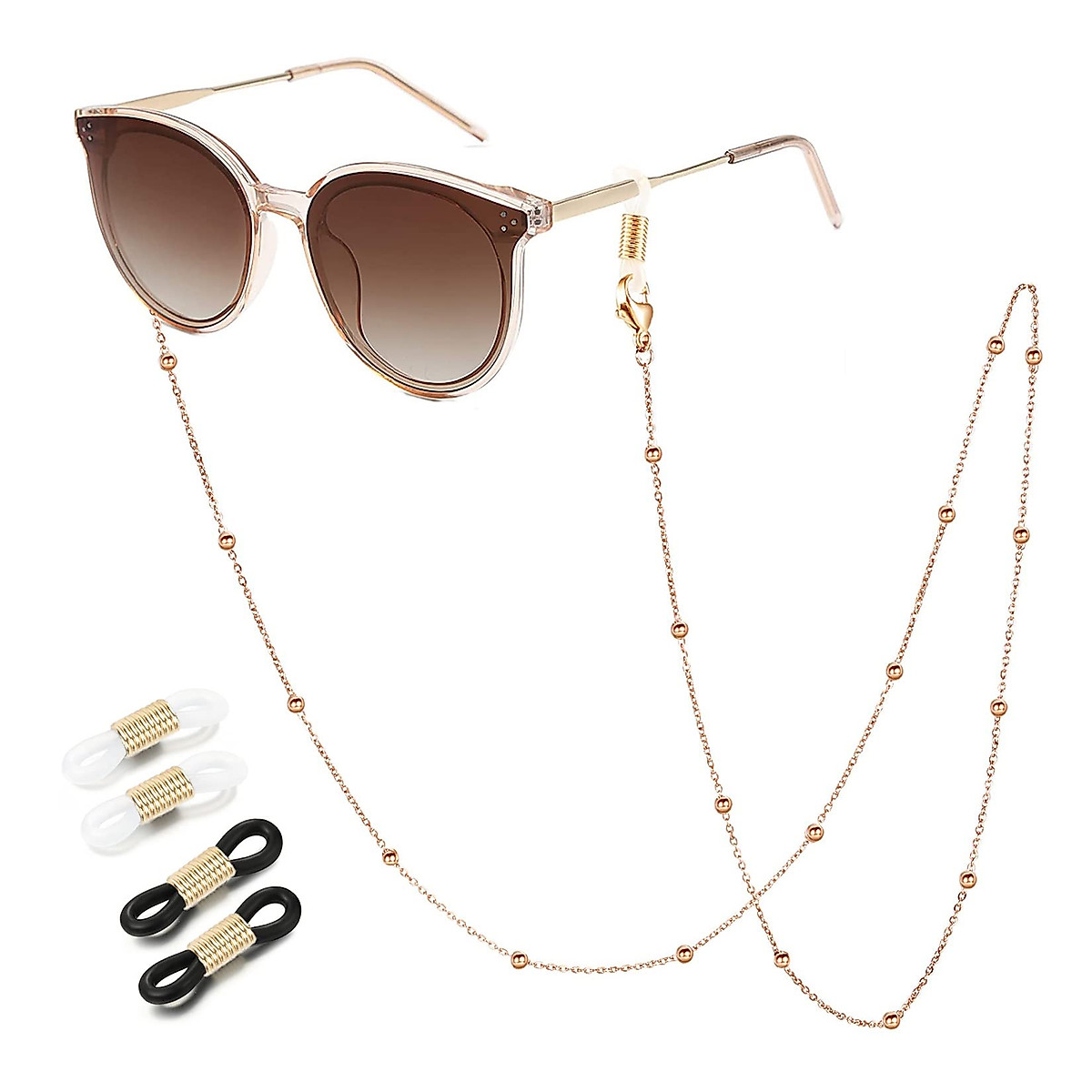 SAM & LORI Eyeglass Chain Women Glasses Strap Holder Necklace Reading Stylish Cord Sunglass Mask Lanyard Around Neck Rose Gold Jewelry Accessory Kawaii Beaded Eyewear Cute String Fashion Pearl Vintage