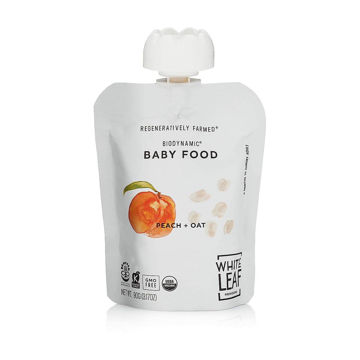 White Leaf Provisions Biodynamic Organic Baby Food Peach + Oat (6 (90g) Pouches)
