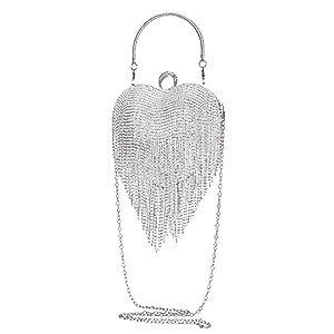 SWEETV Women's Rhinestone Heart Purse, Evening Clutch Bag for Formal Wedding Cocktail Prom Party Club, Silver