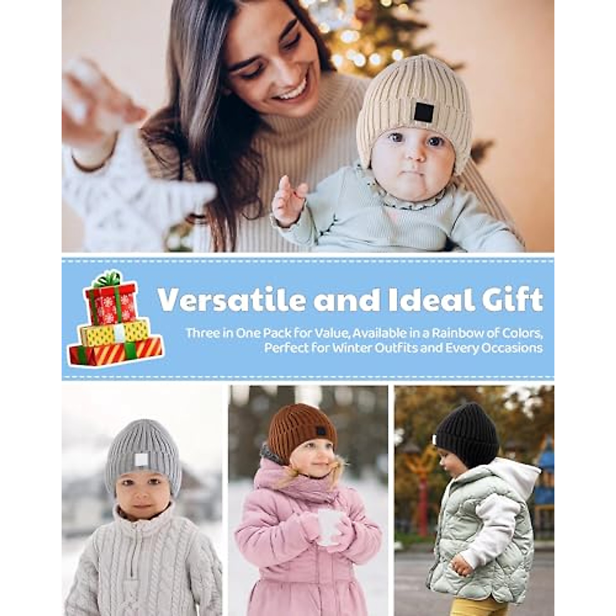 3 Pack Baby Beanie Hats with Earflaps, 2 Size Baby Winter Hat for Newborn Infant Toddler Kids Children with Cute Smiley Face, Soft Warm Fleece Lined Knit Hat for Girls Boys-15 Pink