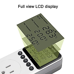 KETOTEK Digital Temperature Controller Outlet Day Night Thermostat Plug Socket Heating Cooling Temp Controller with Sensor Timer Regulator for Reptile Greenhouse Brewing Refrigerator