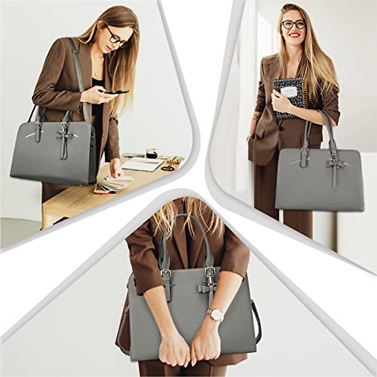 TOPDesign Laptop Bag for Women, Waterproof PU Leather Work Briefcase fits 15.6 Inch Computer, Large Tote Messenger Shoulder Bag, Stylish Business Purse Handbag Satchel (Light Blue)