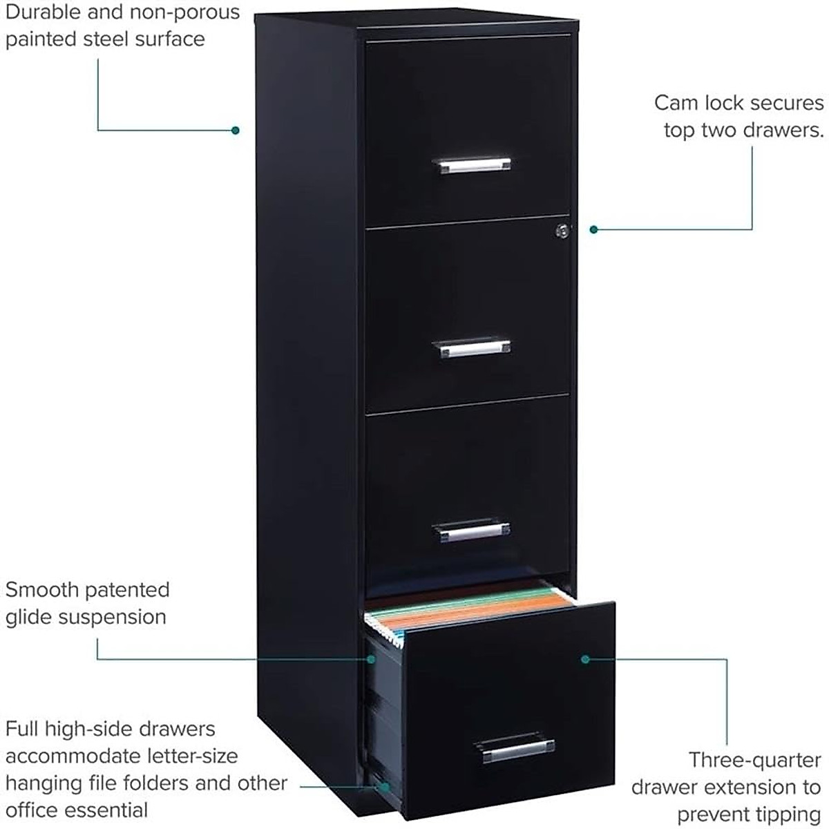 Scranton & Co 18" 4 Drawer Metal Letter File Cabinet in Black