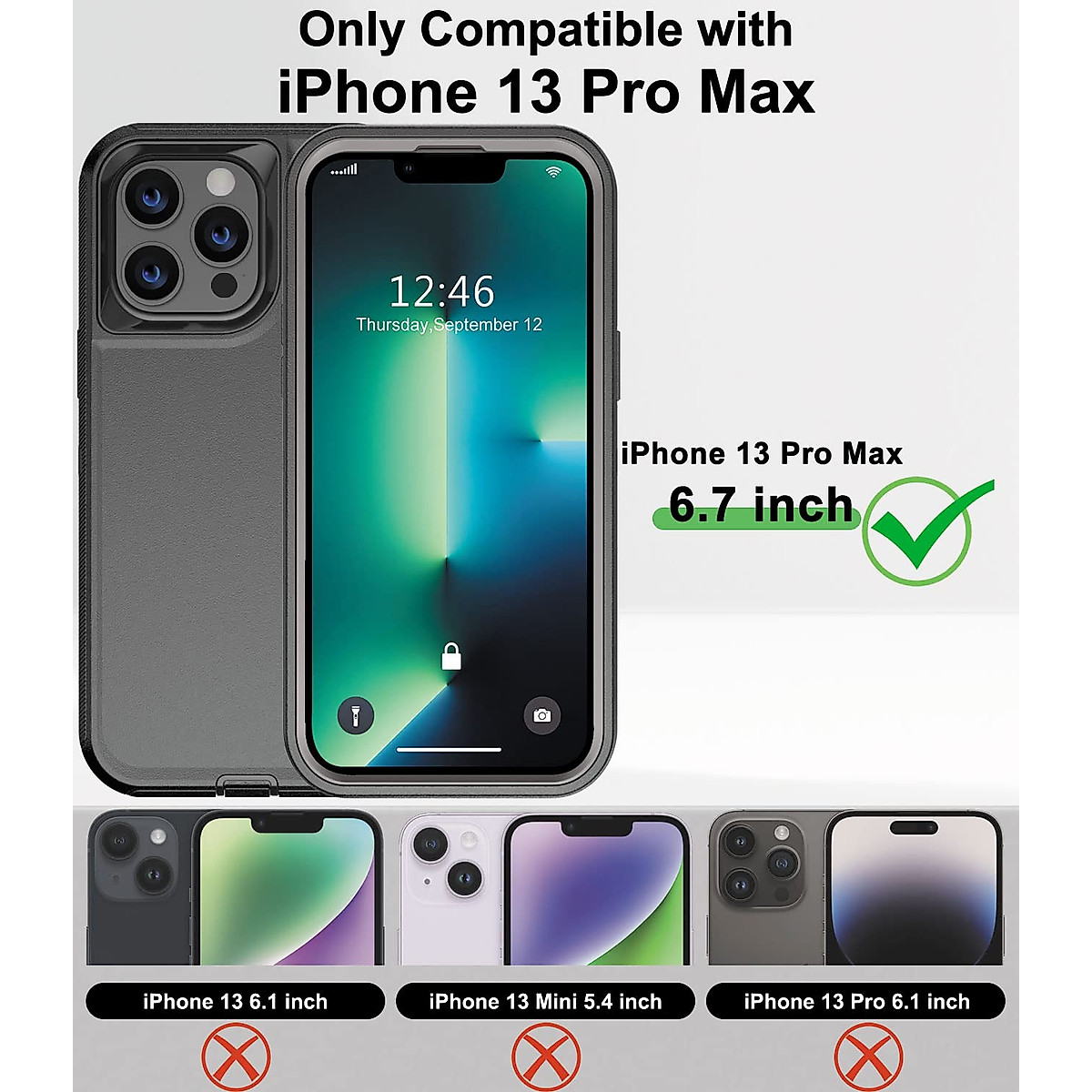 Protebox for iPhone 13 Pro Max Case, [Shockproof/Dust-Proof] Heavy Duty Protection Cover Case for iPhone 13 Pro Max 6.7 inch (Black/Gray)