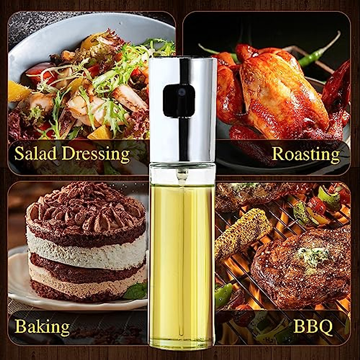 Oil Sprayer for Cooking, 100ml olive oil spray bottle, Oil mister spray for air fryer, Baking, Salad Dressings, Grilling (Glass Bottle,100ml/3.4 oz) (silver)