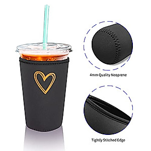 Fycyko Iced Coffee Sleeves Reusable Insulator for Cold& Hot Drink Cups-3 Pack Love Heart Cute Neoprene Iced Coffee Beverages Cup Sleeve,Compatible with Starbucks Dunkin McDonalds More-Black