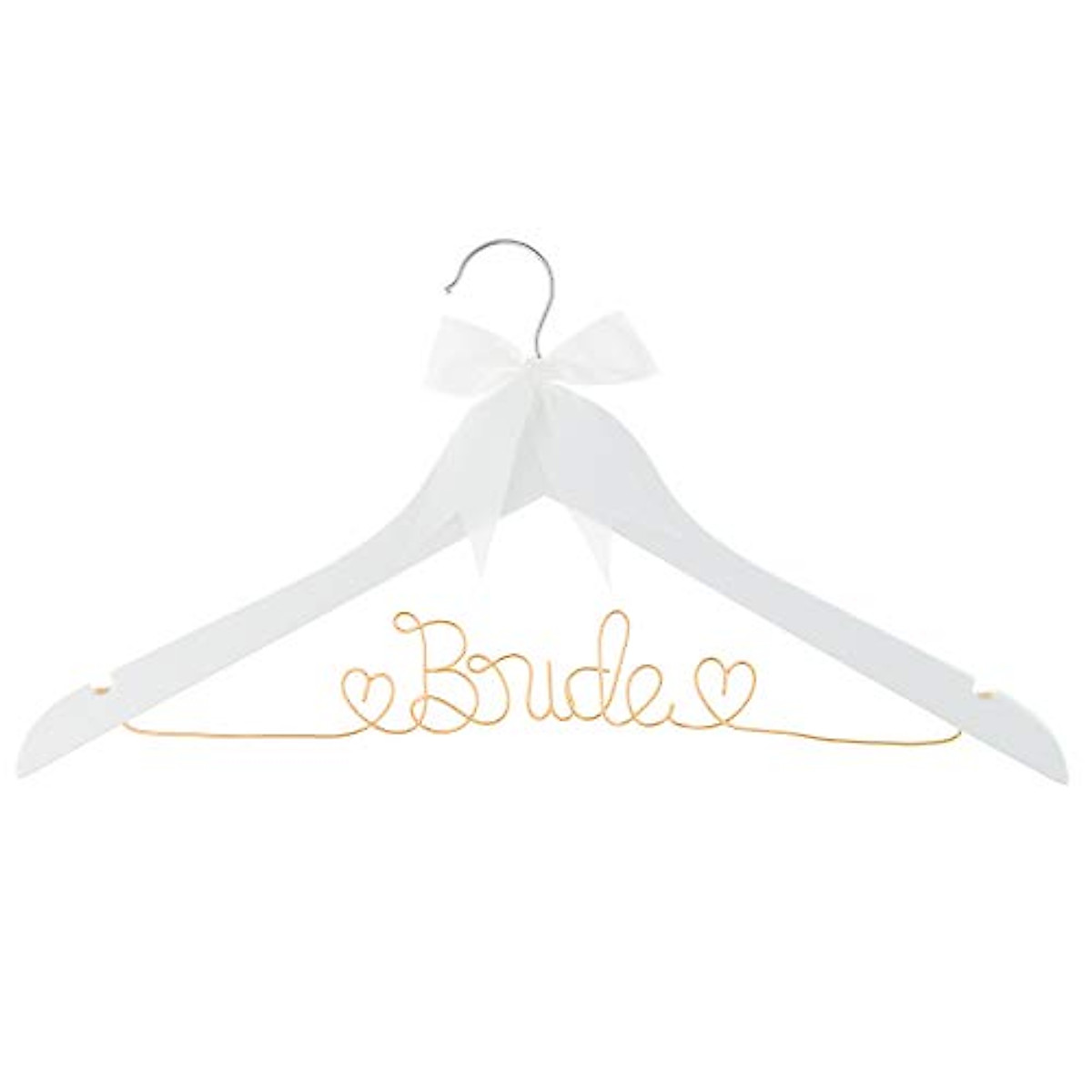 Ella Celebration Bride to Be Wedding Dress Hanger Wooden and Wire Hangers for Brides Gowns, Dresses (White with Light Gold and Bow)