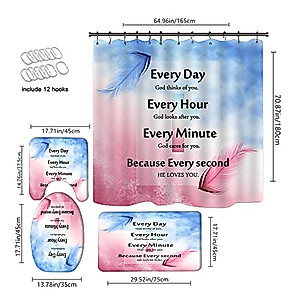 4pcs Christian Bible Verse Bathroom Shower Curtain Sets with Rugs Accessories,Bathroom Curtains Shower Set Bathroom Decor with 12 Hooks,Toilet Lid Cover Sets with Non-Slip Rug Bath Mat