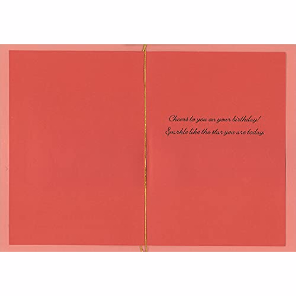 High Note Birthday Greeting Card by Dinara Mirtalipova: Woman Sitting On Sparkling Gold Moon, 3D Gem Star and Gold Tassel Hand Decorated, Red, 5" x 7", (GC-B5904)