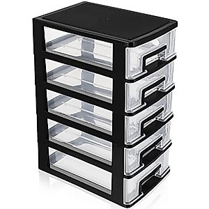 Cabilock Drawer Storage Cabinet Small Clear 5 Layer Drawer Plastic Drawer Type Closet Storage Box Storage Shelf Storage Rack for Office Bedroom Living Room Black (5.9x8.3x12.3 inch)