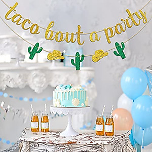Dalaber Gold Glitter Taco Bout a Party Banner - Mexican Fiesta Theme Party Decoration Supplies - Bachelorette/Bridal Shower/Wedding/Graduation/Retirement/Birthday Party Decors Banner
