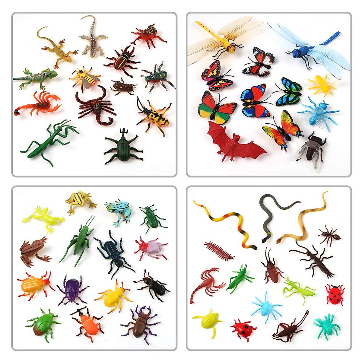 Auihiay 58 Pieces Plastic Insects Toys Assorted Play Bugs Toddler Bug Toys with Plastic Tweezers for Kids Education Insect Themed Party