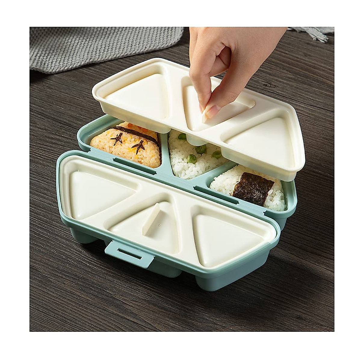 Sunormi Triangle Sushi Mold 6 at Once Cavity Press Onigiri Rice Balls Non-stick Maker Tools For Seaweed Cilantro Rice Balls