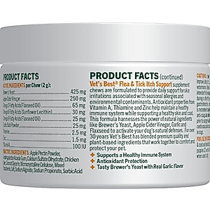 Vet’s Best Flea & Tick Support Soft Chews – Itch Support – Supplement Chews for Dogs – Soothes Skin Irritations Due to Seasonal Allergies, Fleas & Ticks – 60 Chews