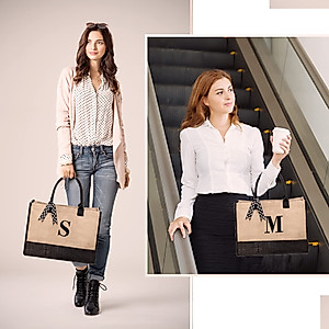 BeeGreen Initial Jute Tote Bag for Women Beach Tote Bag with Handles Thank You Gift for Friends Bridesmaid Mother Personalized Monogram Gift Bag for Birthday Bridal Shower C