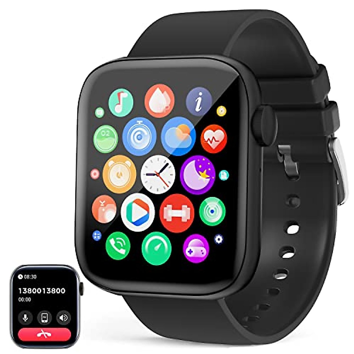 Smart Watch make calls (Call Receive/Dial), 1.8 inch HD Full Touch Screen Smartwatch Fitness Tracker with Call Heart Rate monitor 118 sport modes music player voice assistant for iphone android phones