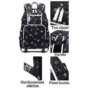 JiaYou Boys Junior Middle School Backpack Men USB High Middle School Laptop Bag Stars Pattern Casual Daypack(Color E,22 Liters)