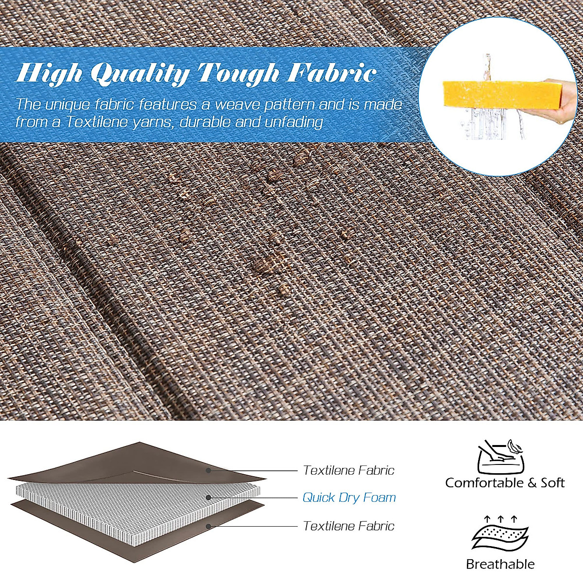 Iwicker Outdoor Swivel Bar Stools, Patio Textilene Bar Height Chairs with Quick-Dry Foam Padded, Set of 2