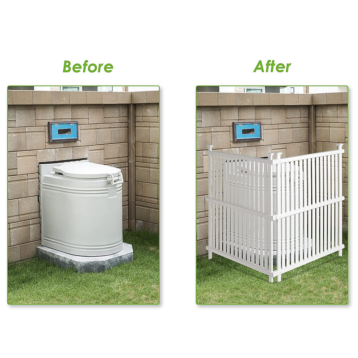 Kshioe Vinyl Fence Panels 2 Pack Outdoor Picket Privacy Screen Fence, 2PCS White PVC Fence Panel, 48" H X 36" W (White)