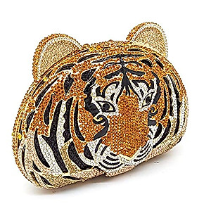 Bling Diamond Tiger Clutch Evening Bags For Women Formal Party Crystal Purse Wedding Handbag (Gold)