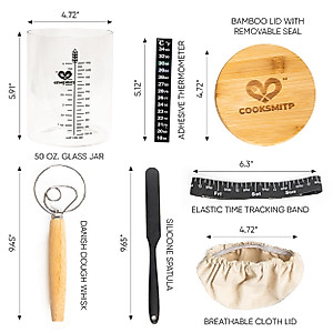 Large Sourdough Starter Kit | 50oz Wide Mouth Glass Jar | Bread Baking Kit for Beginners | Sourdough Starter Jar | Sourdough Baking Kit | Sourdough Jar Wide Mouth | Sourdough Starter Jar Glass