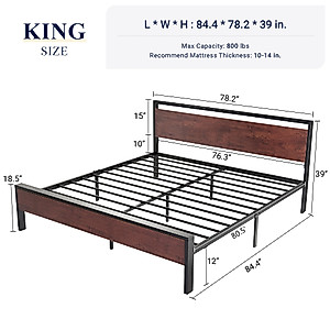 Allewie King Size Platform Bed Frame with Wooden Headboard and Footboard, Heavy Duty 12 Metal Slats Support, No Box Spring Needed, Under-Bed Storage, Non-Slip Without Noise, Mahogany