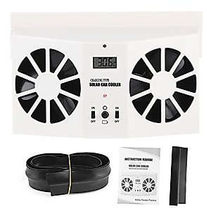 Fydun Solar Power Car Exhaust Fan with Two Air Vent Outlets Exhaust Fan Radiator Cooling Ventilation for Car, White