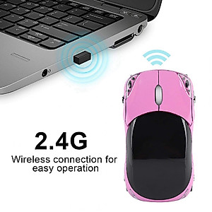 Lazmin112 2.4G Wireless Car Shape Optical Mouse, 2.4GHz Wireless Transmission Mice with USB Receiver,for iOS/ME/Windows PC/Tablet Gaming Office, 1600DPI, Plug Play(Pink)