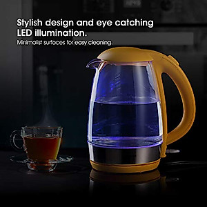 iSiLER 1500W Electric Kettle, 1.7 L Electric Tea Kettle with LED Indicator, Cordless Electric Glass Hot Water Boiler, Portable Teapot Heater Auto Shut-Off & Boil-Dry Protection BPA-Free Yellow