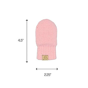 C.C Babies' Winter Cable Knit Beanie and Fuzzy Lined Mitten Set, Faux Fur Pom Pale Pink
