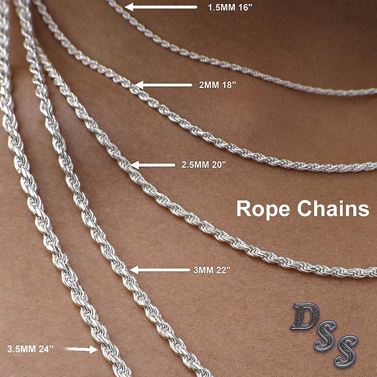 925 Sterling Silver 3.5MM Rope Chain 18