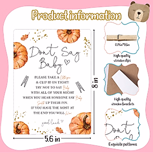 Baby Shower Sign, Don't Say Baby Baby Shower Game, for Little Pumpkin Baby Shower Decorations, Neutral Baby Shower Decor, Mini Clothespins for Baby Shower, 1 Wooden Sign & 50 Mini Clothespins Set-5
