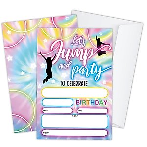 Jump Trampoline Party Birthday Invitations, Bounce House Party Invitations for Boys Girls Kids, Jumping Party Invitations, Jump Party Invites (20 Sets 4" x 6" Cards with Envelopes) - JY565