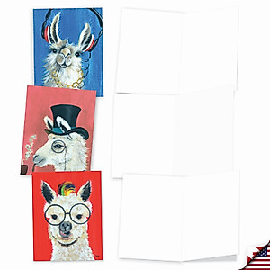 The Best Card Company Assorted Blank Greeting Card Box Set - Incl. 20 Cards + Envelopes - 10 Unique Designs - Perfect for Thank Yous, Invitations, More - Personality Llamas AM7036OCB-B2x10-NB