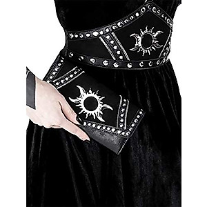 Restyle Triple Goddess Sun and Moon Gothic Tri-Fold Wallet, Faux Leather, Black