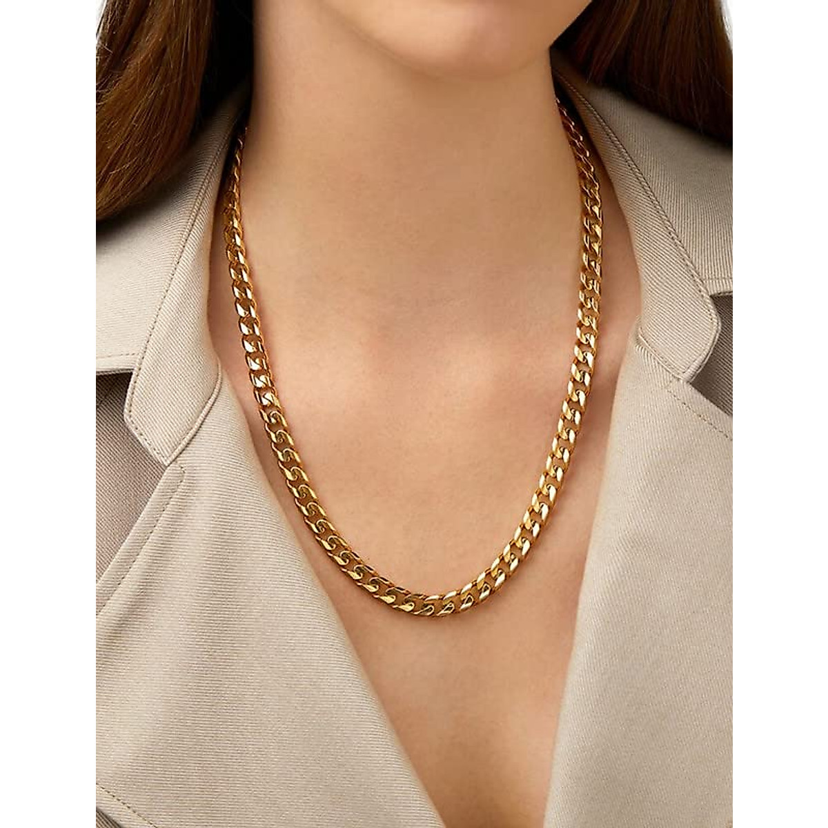 Waitsoul 925 Sterling Silver Cuban Chain Lobster Clasp 8mm 18K Gold Over Cuban Link Curb Chain Necklace for Women Men Diamond Cut 20 Inches