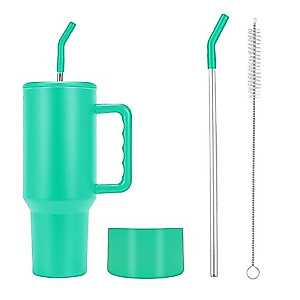 2023new 40oz mug with handle and straw lid|reusable stainless steel insulated water bottle travel mug|modern insulated water bottle cup holder, office gift (blue)