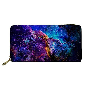INSTANTARTS Blue Purple Galaxy PU Leather Wallet Women Long Purse Handbag Clutch Bag