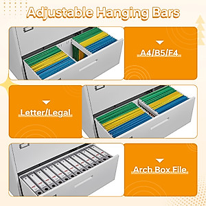 Lateral File Cabinet with Lock, 3 Drawer Lateral Filing Cabinet, Metal Lateral File Cabinet for Home and Office, Metal Storage File Cabinet for Hanging Files Letter/Legal/F4/A4 Size