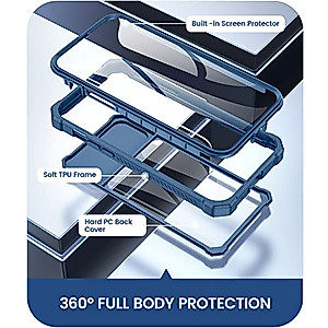 Caka for iPhone 13 Pro Max Case, iPhone 12 Pro Max Phone Case with Screen Protector & Slide Camera Cover Heavy Duty Protection Shockproof Phone Case Cover for iPhone 13 Pro Max 12 Pro Max, Blue