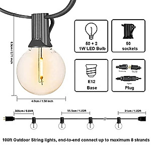 Outdoor String Lights LED 100FT - G40 Dimmable Globe Patio String Lights with 52 Shatterproof Plastic Bulbs - Waterproof Connectable Hanging Light String Lights for Backyard Bistro Cafe Garden Outside