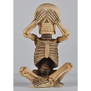 JORAE Skeletons Statue Hear See Speak No Evil Baby Halloween Figurines Home Decorative, Set of Three, 4.8 Inches, Ivory Yellow Polyresin