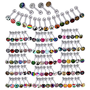 Lot of Surgical Steel Metal Tongue Rings Barbells Tongue Piercing Bar Nasty Wordings Picture Logo Signs 14g - Length 5/8" or 16mm