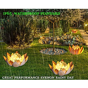 CALENDULA Garden Decoration Light, Solar Lights Outdoor, Crackle Globe Glass Lotus Decoration, Waterproof Flower Light for Patio,Lawn,Walkway,Tabletop,Ground