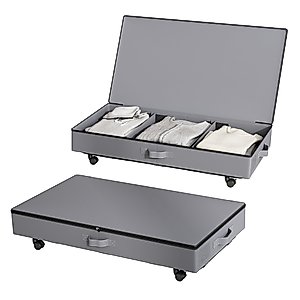 BEESTMUEBLE 2Pack Under Bed Storage, 53 L Under Bed Storage Containers with Wheels and Lids, Thicken 600D Oxford Cloth Under the Bed Organizer with Handles for Blankets, Pillows and Clothes, Grey