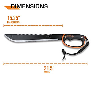 Elk Ridge - Outdoors Fixed Blade Machete - 21.5-in Overall, Black Reverse Serrated Stainless Steel Blade, Orange and Black Injection Molded Handle with Lanyard, Nylon Sheath, Camping, Hunting, Survival - ER-279S