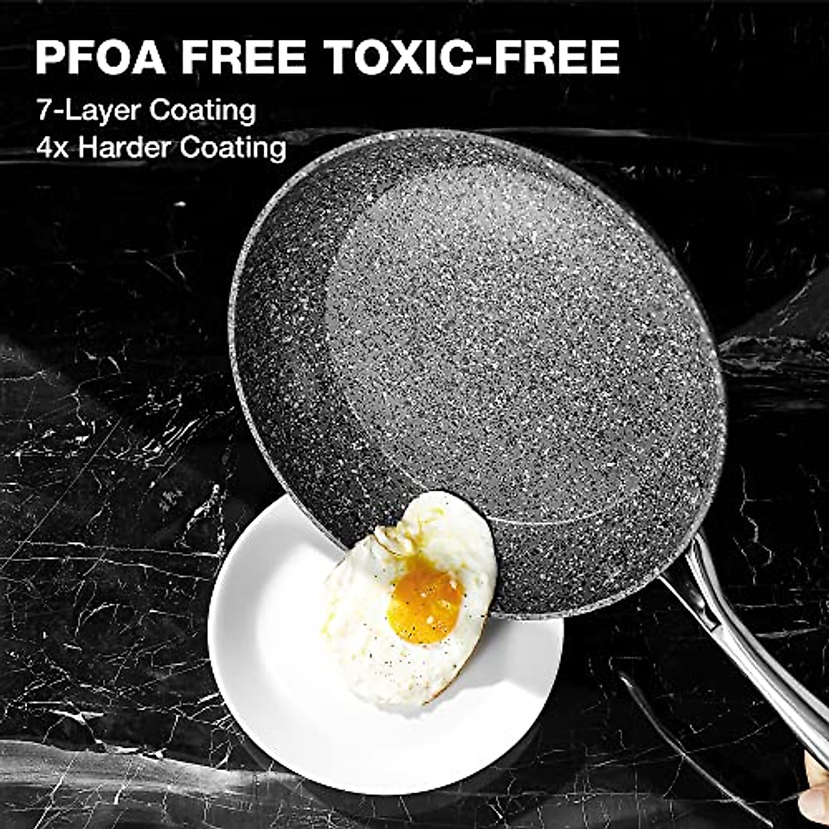 HLAFRG 8 Inch Nonstick Frying Pan with Lid, Grey Granite Skillet with Non Toxic APEO & PFOA Free,Even Heating and Less Oil,8 Inch Omelet Pan with Heat-Resistant Handle,Suitable for All Stove,Oven Safe