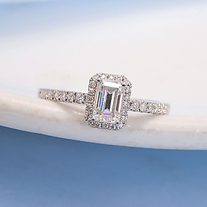 WSX Pure Gold 10K 14K 18K Solitaire Engagement Ring 1ct Emerald Moissanite Wedding Promise Halo Ring Gifts for Her Women