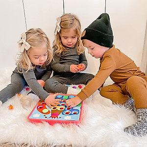 EINSTEM Button Art Toddler Toys Age 3+ Year Old, Early Learning Educational Montessori Toys Color Matching Games Mosaic Pegboard for Boys & Girls Gifts, 10 Pictures 46 Buttons and Pink Storage Box